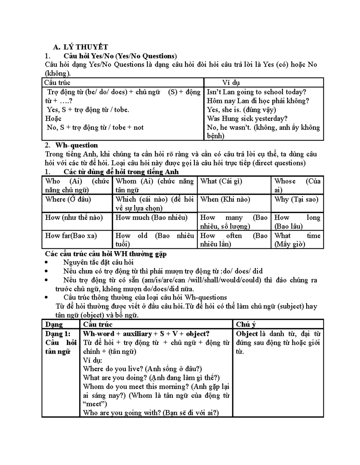 WH Questions: Structure and Examples for English Learning - Studocu