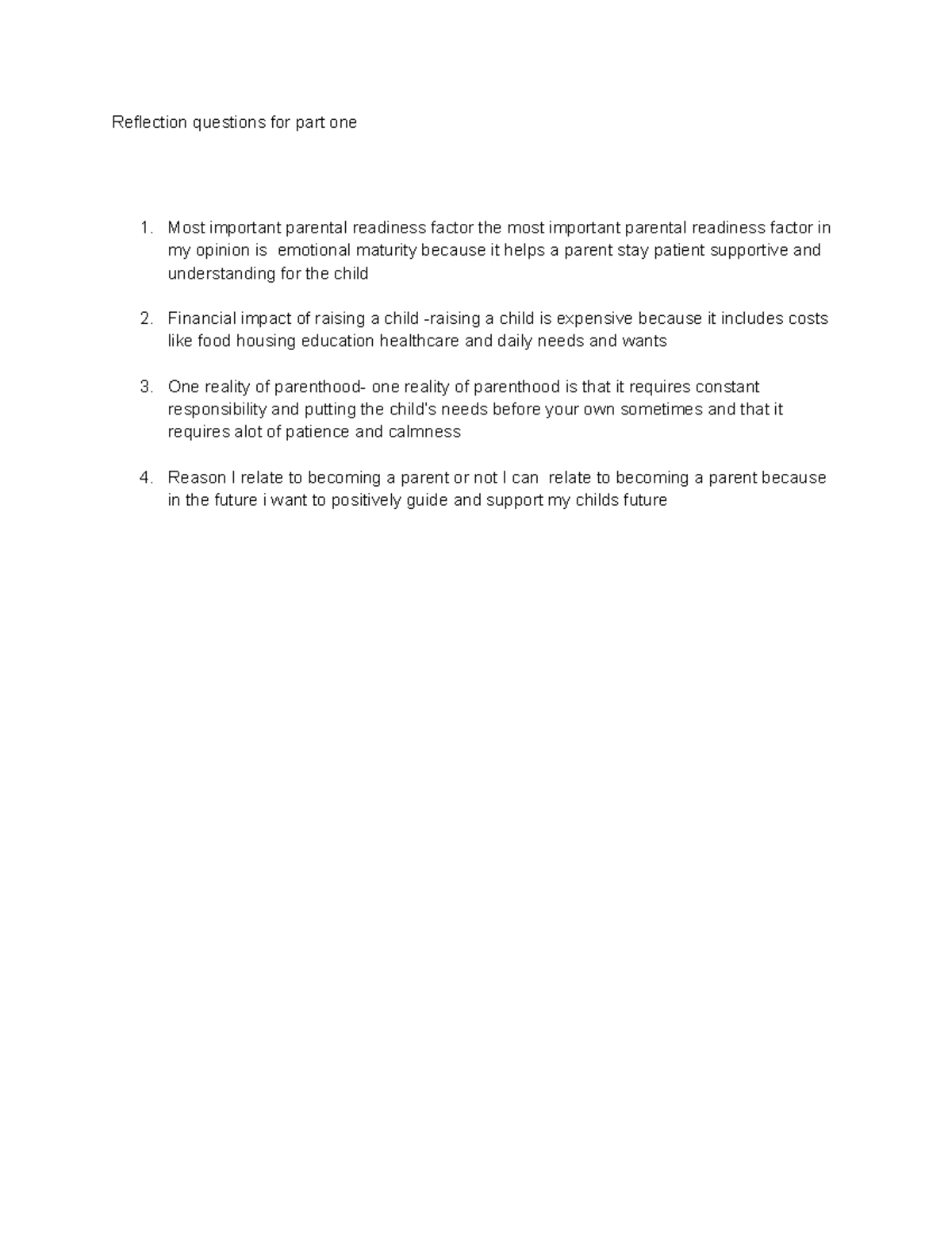 Parent Vision Board: Reflection on Readiness Factors - Studocu