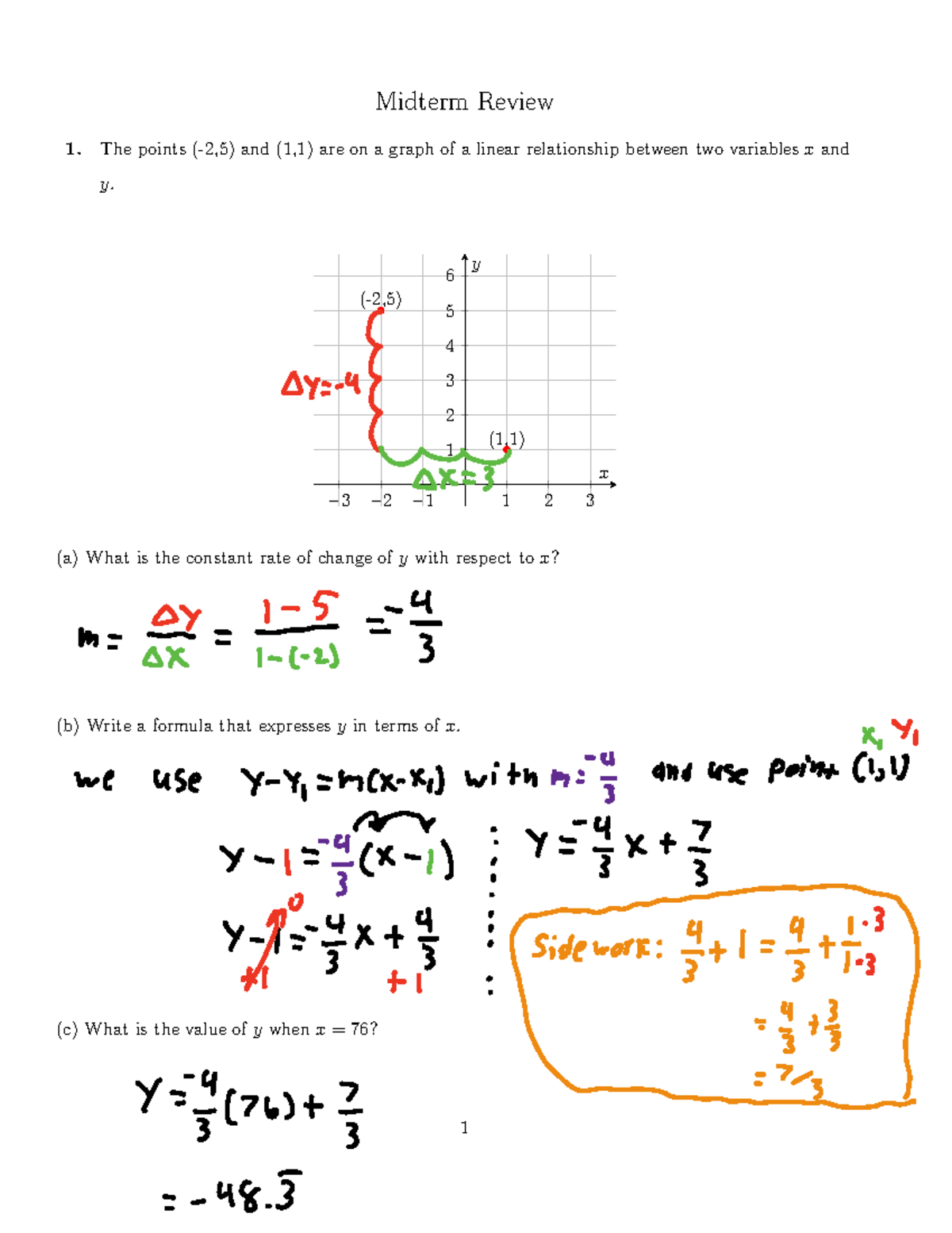 Midterm Review for Math 101: Functions, Graphs, and Rates of Change ...