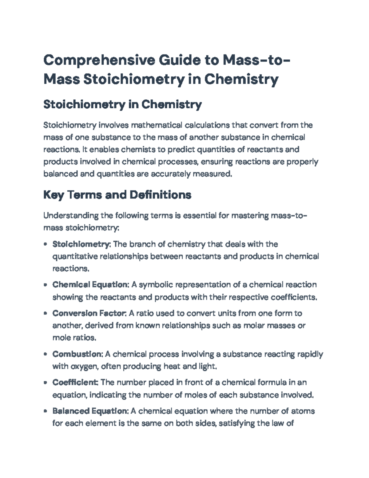 Comprehensive Guide to Mass-to-Mass Stoichiometry - Chem 101 - Studocu