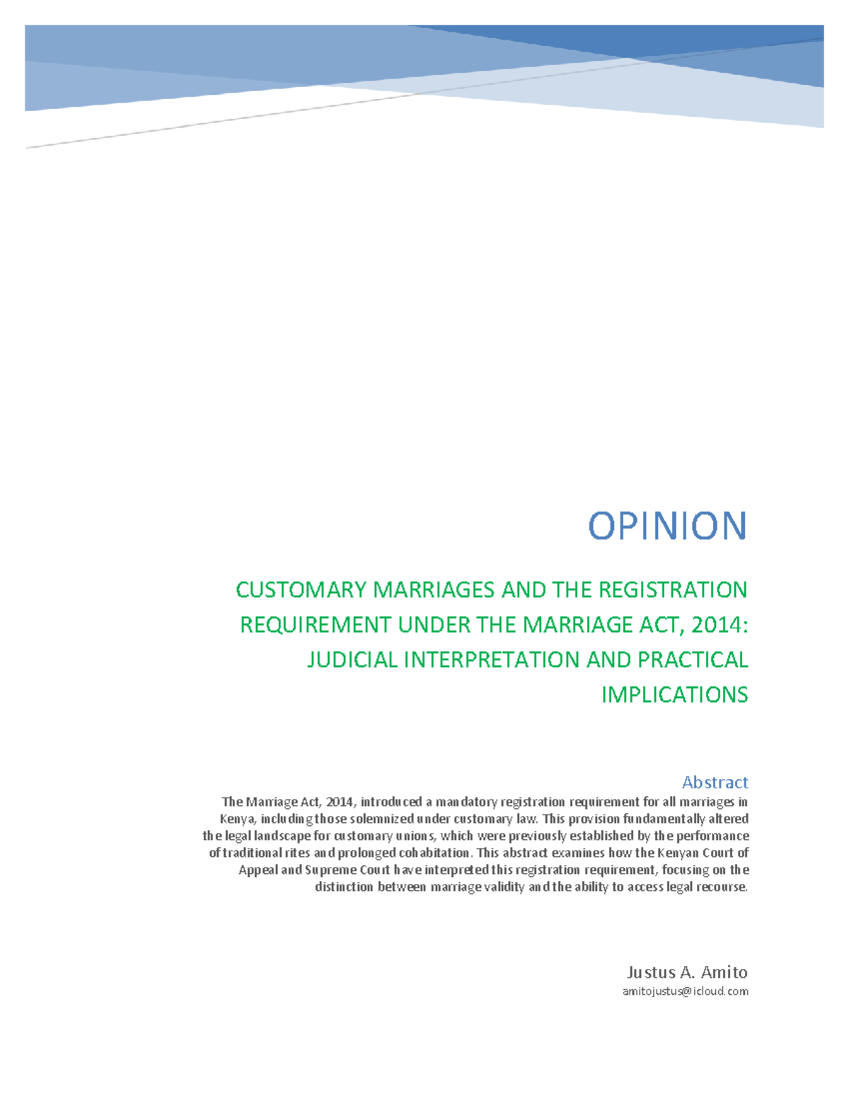 Customary Marriages & Registration Under Marriage Act, 2014: Judicial ...
