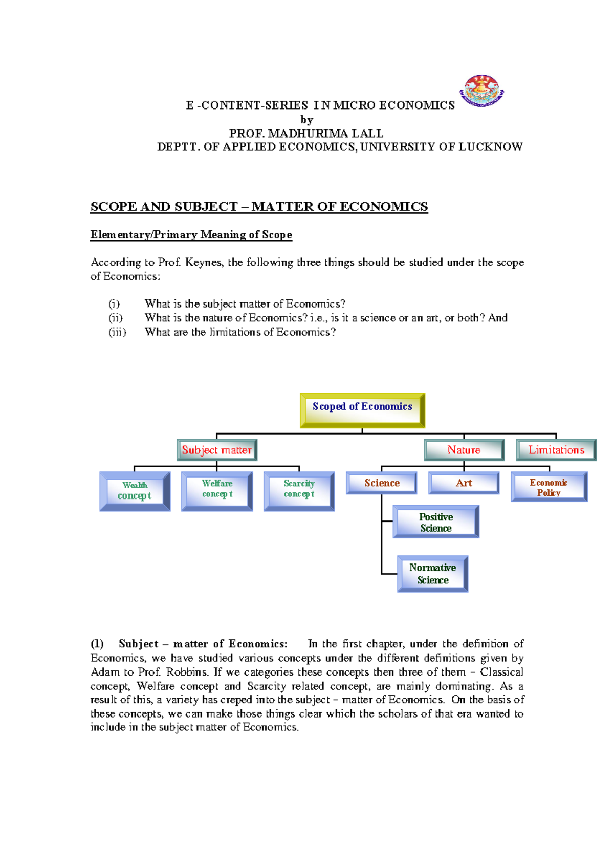 Economics 101: Scope, Subject Matter, and Scientific Nature of ...