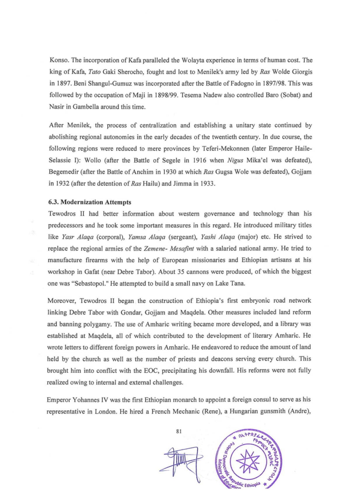 History Assignment: Modernization and Centralization in Ethiopia (HIST ...