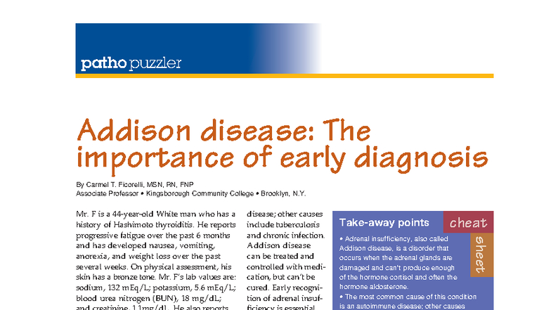 Patho Puzzler: Addison Disease Diagnosis & Management (NUR 101) - Studocu