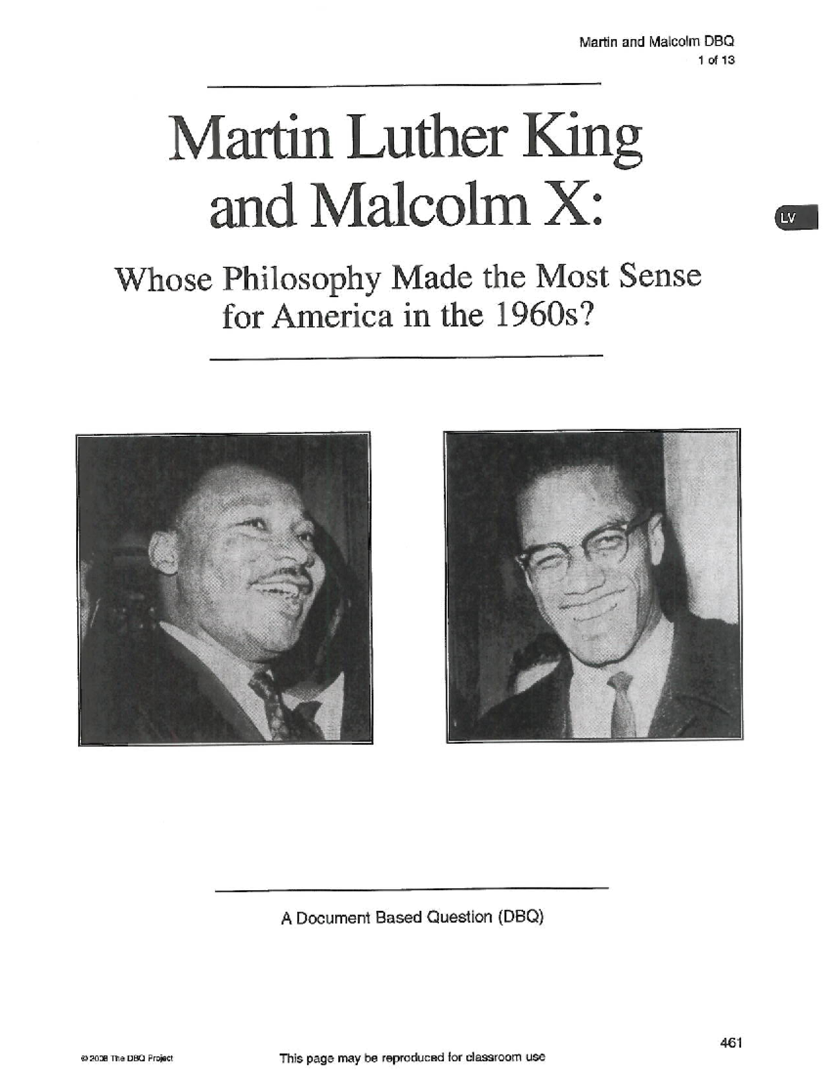 Martin and Malcolm DBQ: Analyzing 1960s Philosophies (461) - Studocu