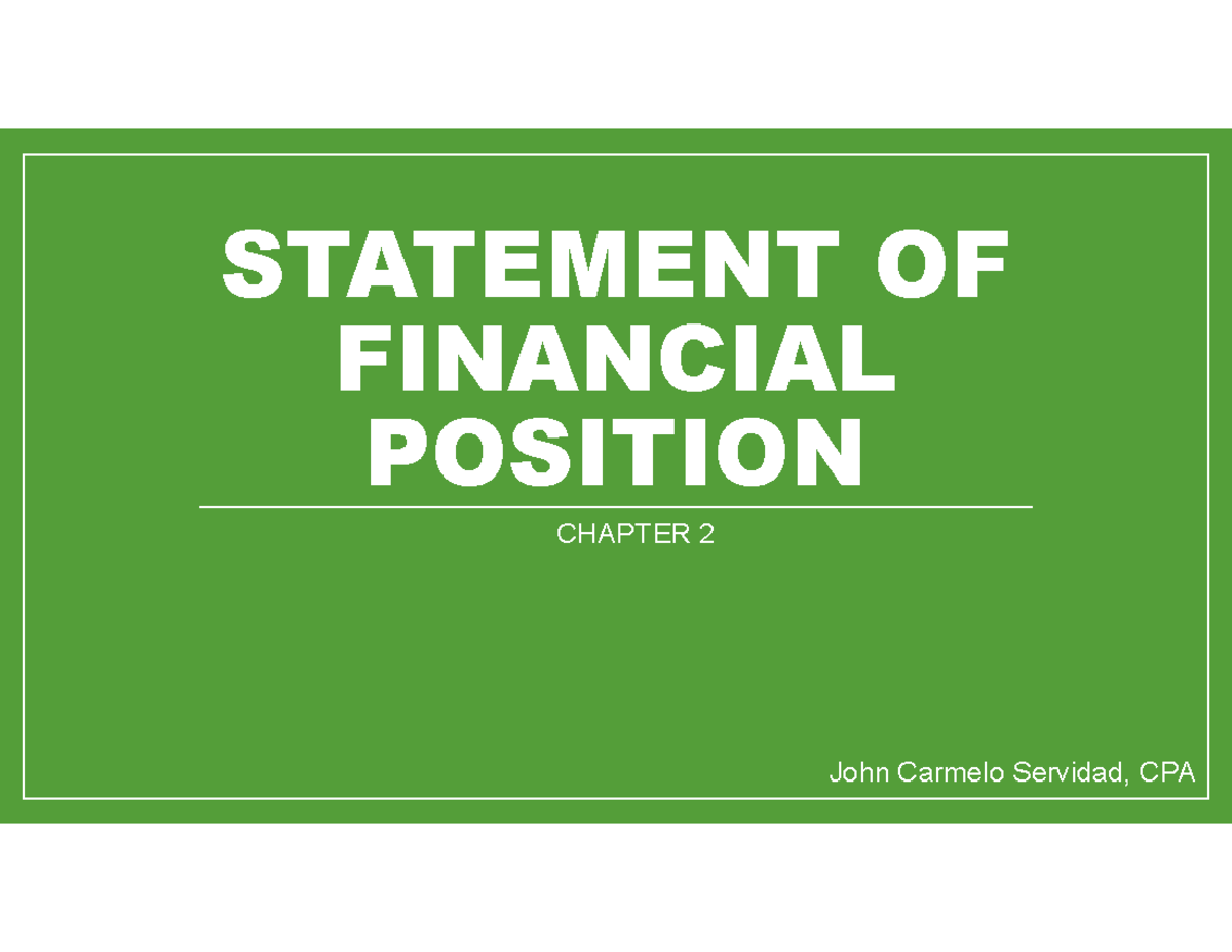 Chapter 2 - Understanding the Statement of Financial Position - Studocu