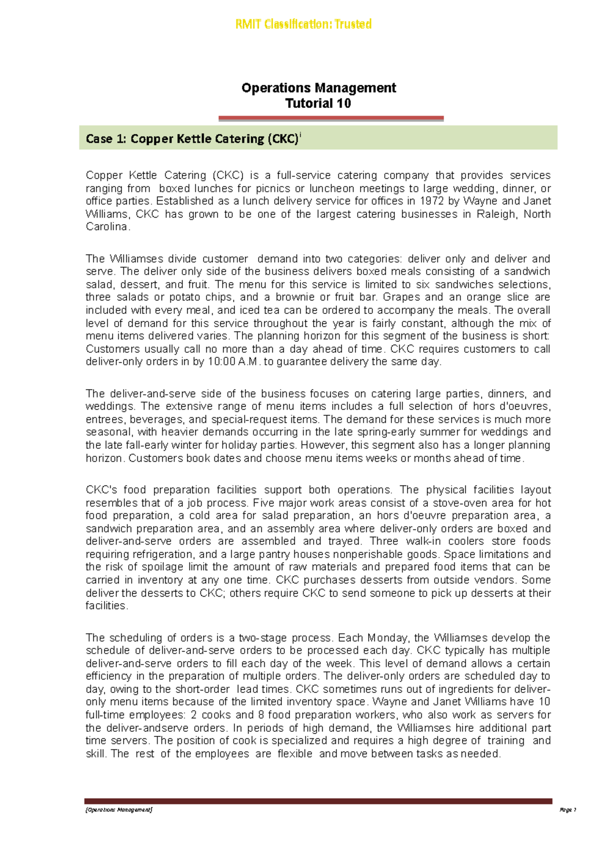 Operations Management Case Studies for Week 10 Analysis - Studocu