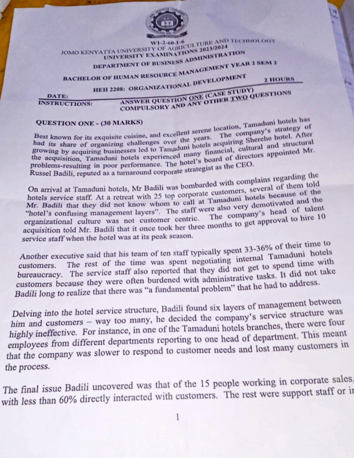 HEH 2208: Organizational Development Case Study Exam Paper - Studocu