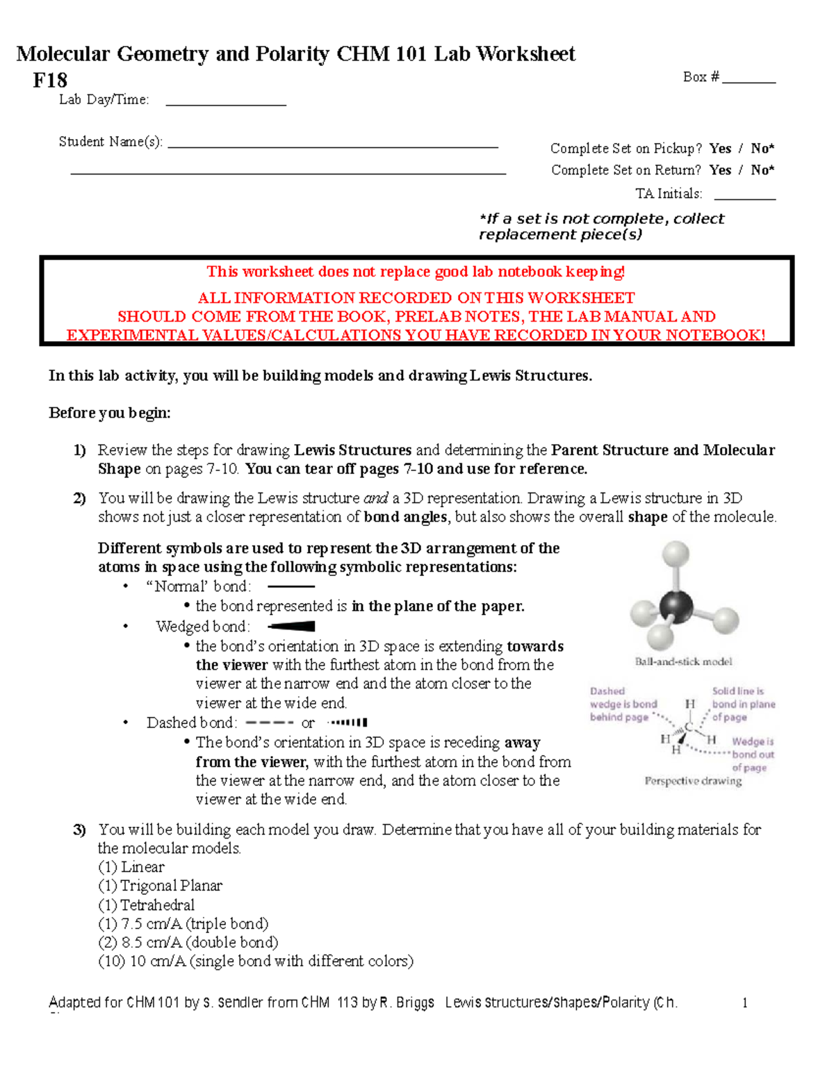 Molecular Geometry & Polarity Lab Worksheet CHM 101 F18 Final - Studocu