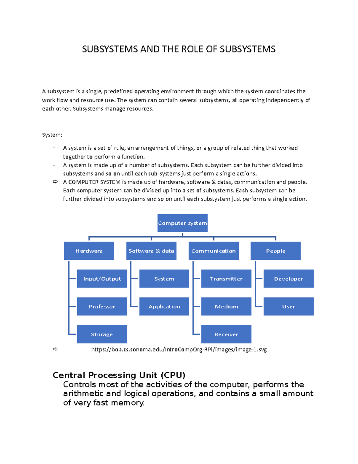 Understanding Subsystems and Their Roles in Computer Systems - Studocu