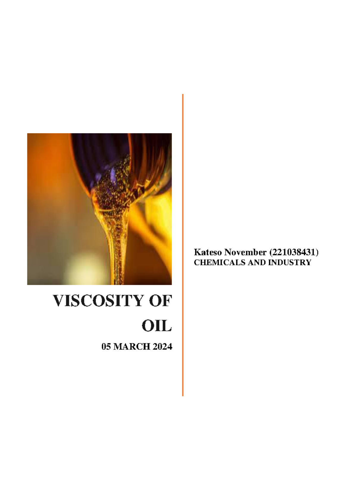 APCH221 PRAC 5 (2024) - Viscosity Measurement of Olive Oil - Studocu
