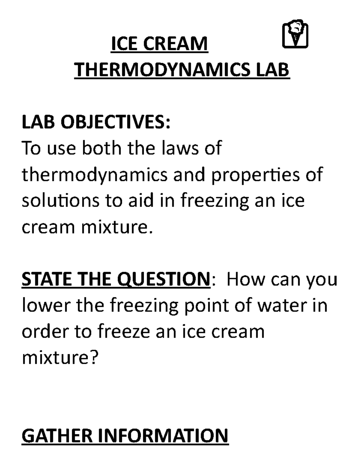 Ice Cream Thermodynamics Lab: Understanding Freezing Point Depression ...
