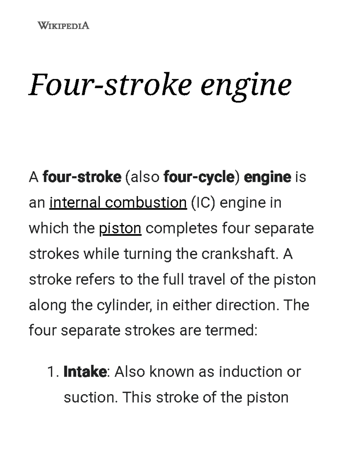 Internal Combustion Engine Wikipedia INTERNAL COMBUSTION ENGINES