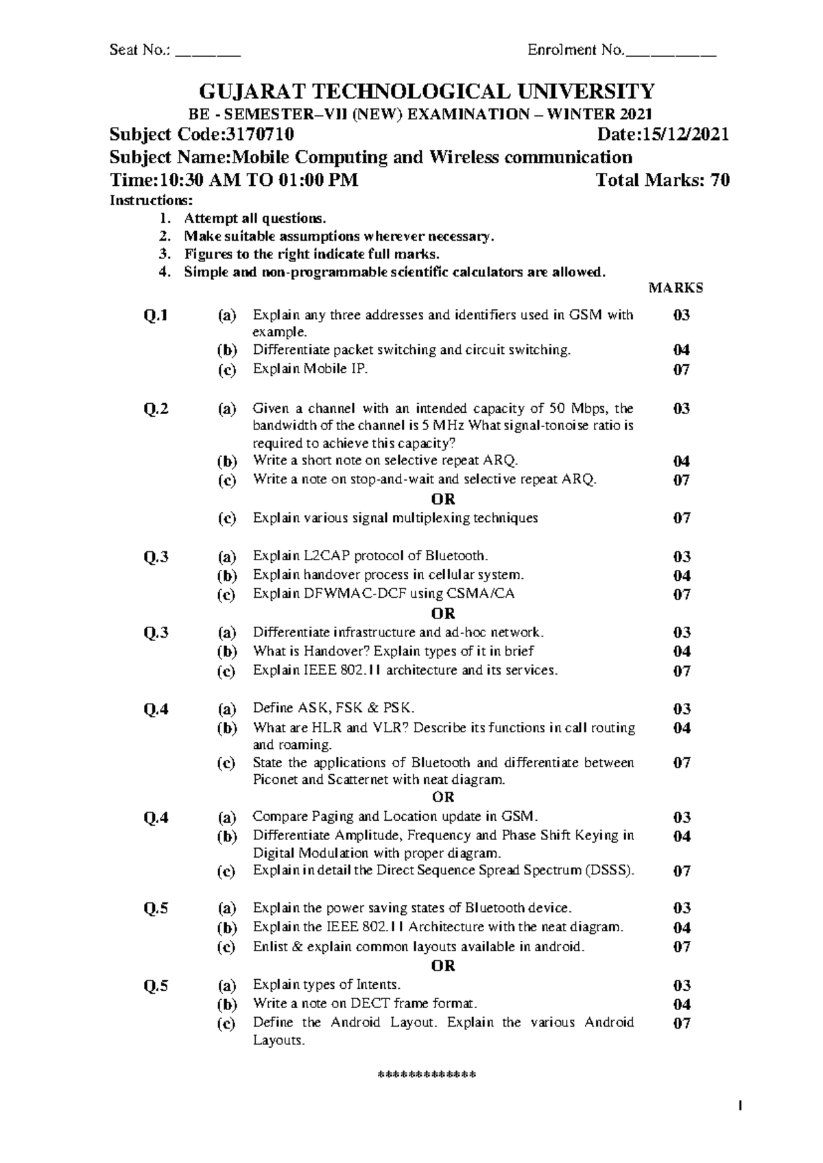 3170710-W2021 - Mobile Computing Final Exam Question Paper - Studocu