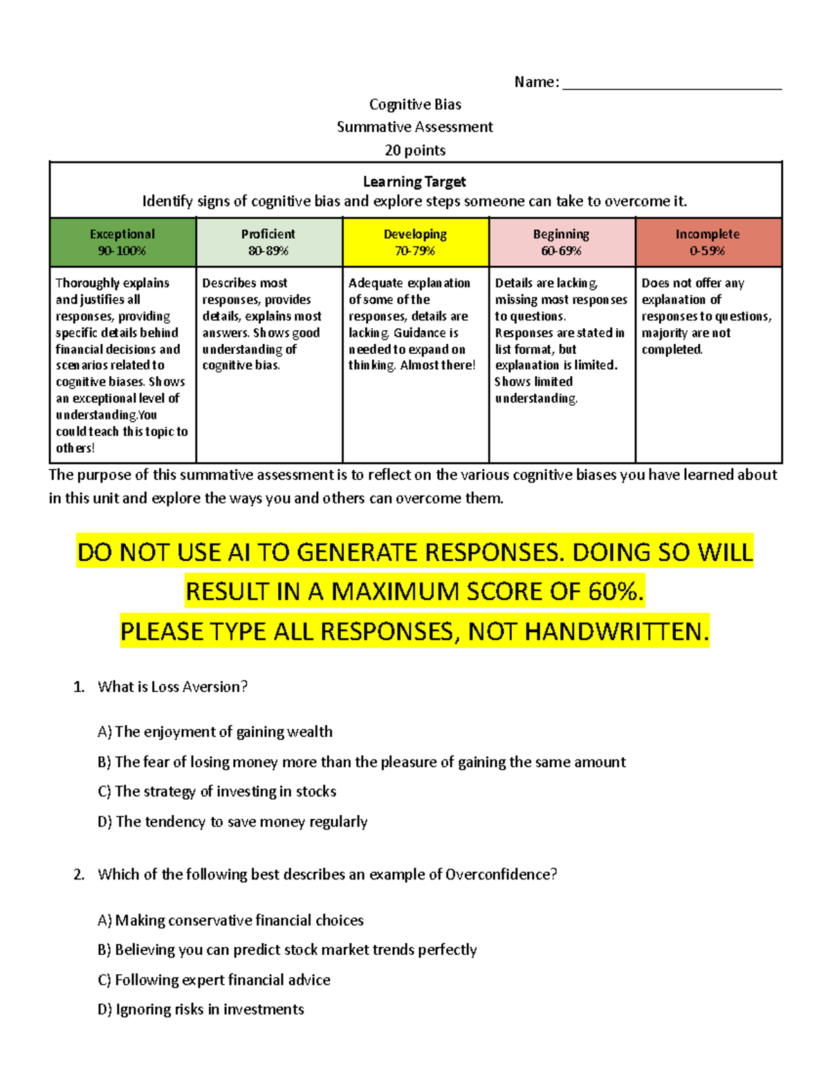 Cognitive Bias Summative Assessment (20 pts) - Understanding ...