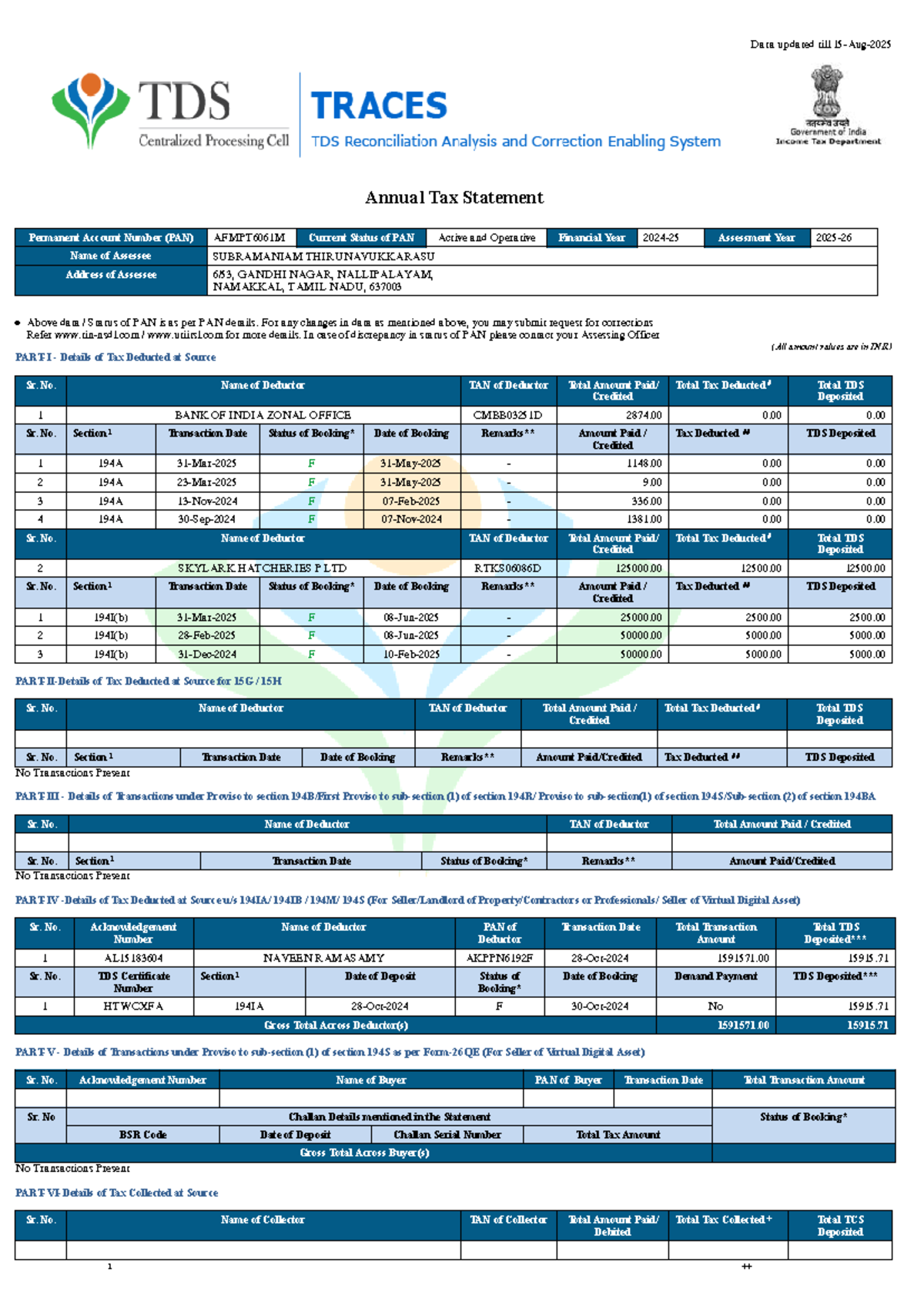 Annual Tax Statement for PAN AFMPT6061M - FY 2025 - Studocu