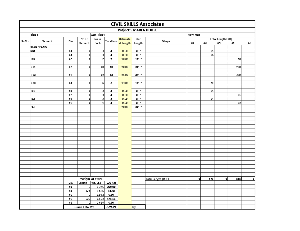 CIVIL SKILLS Project: 5 MARLA HOUSE Calculation Details - Studocu