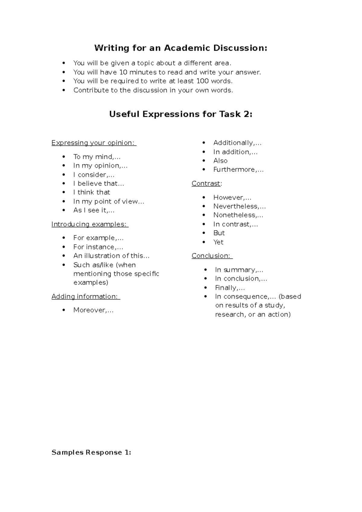 TOEFL Task 2: Writing for Academic Discussions and Opinions - Studocu