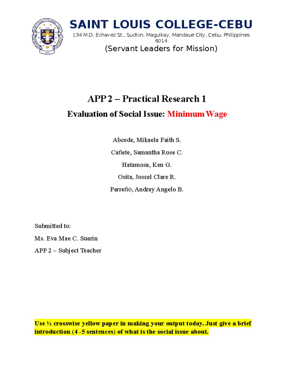 APP 2 Practical Research 1: Evaluating Minimum Wage Social Issues - Studocu