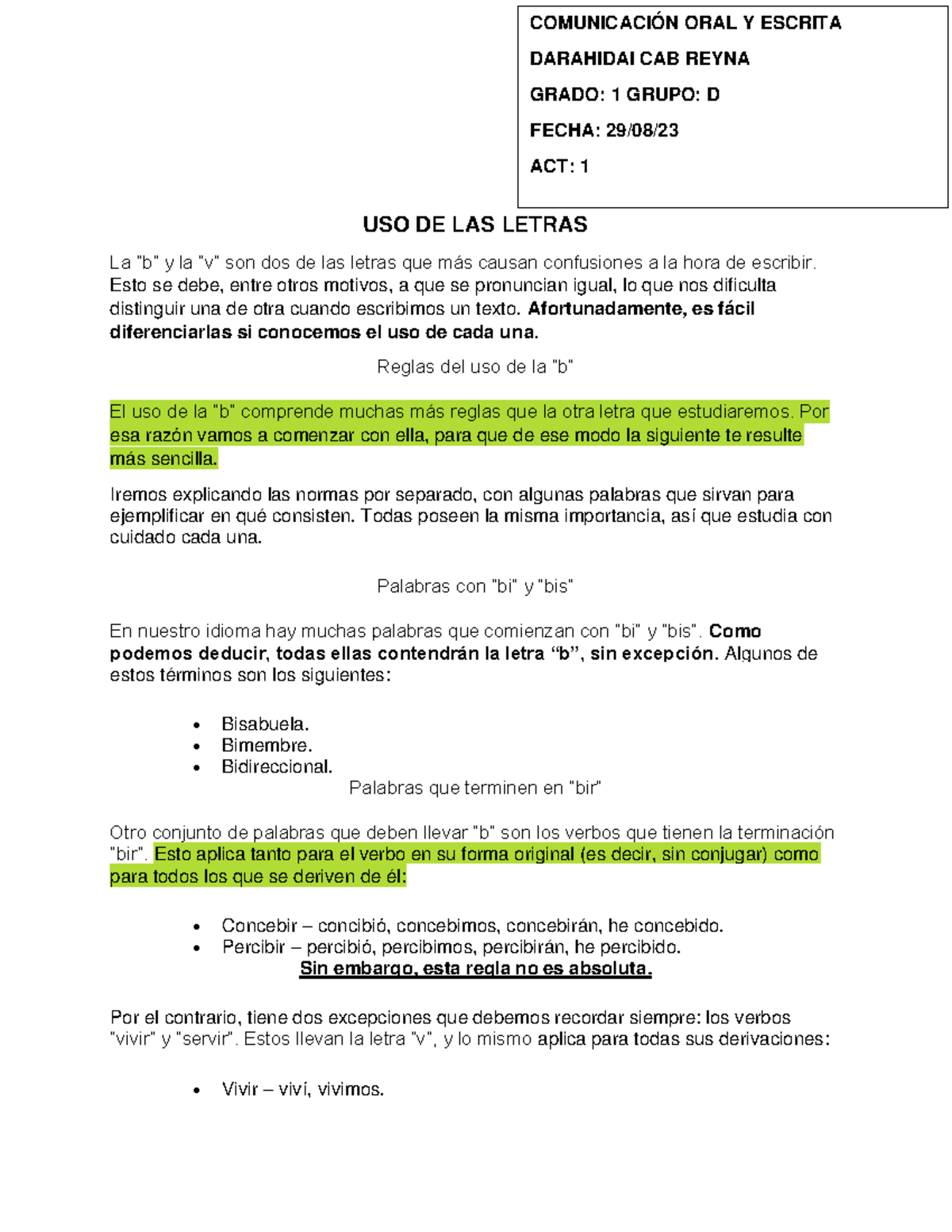 USO DE LAS LETRAS: Reglas Ortográficas de B, V, C, S, Z, H y X - Studocu