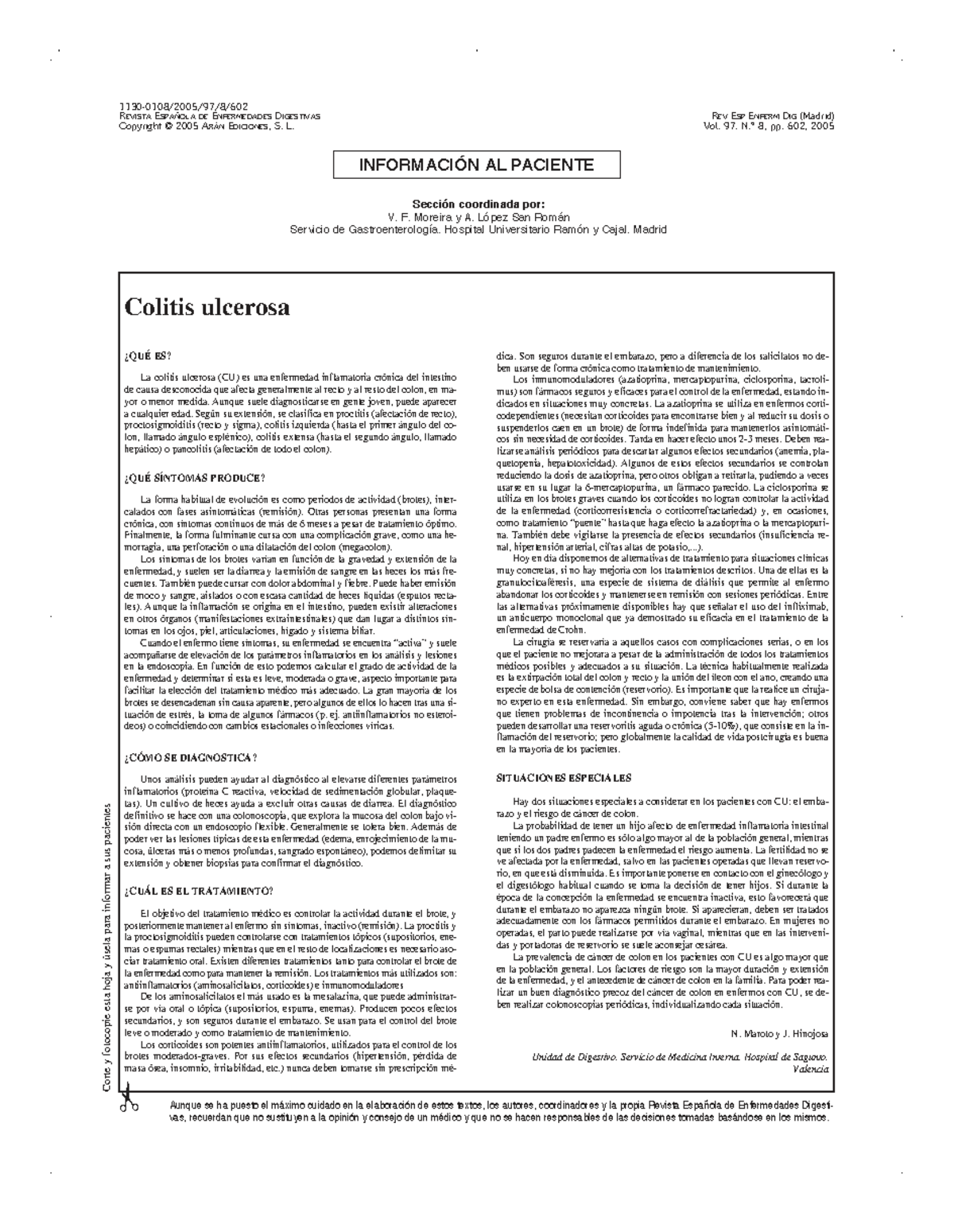 Colitis Ulcerosa: Información para Pacientes - Rev Esp Enferm Dig - Studocu