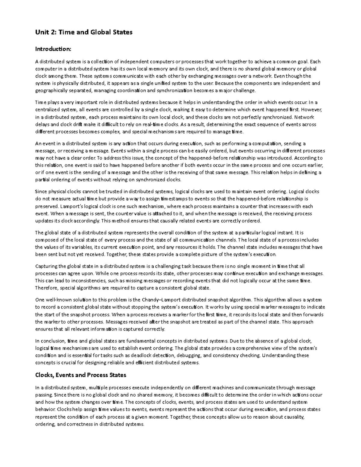 Unit 2: Global Time and Logical Clocks in Distributed Systems - Studocu