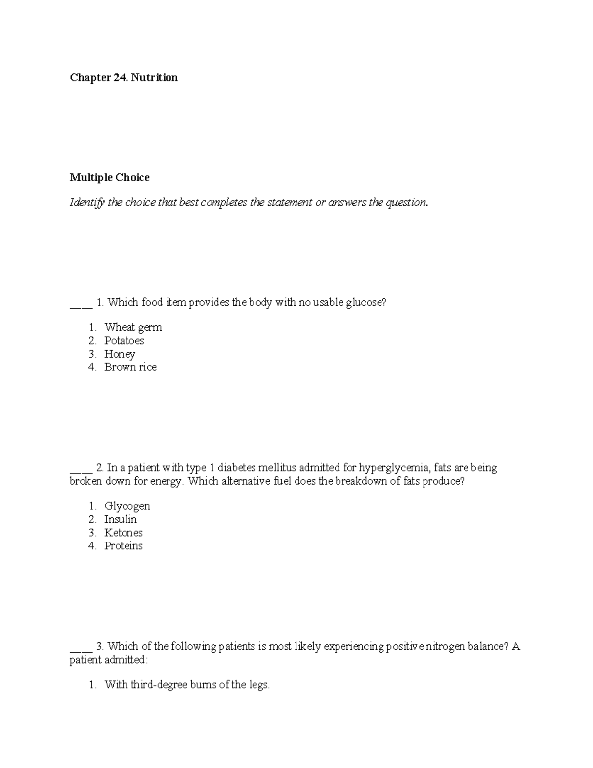 Module 7: Nutrition - Quiz Bank for Multiple Choice Questions - Studocu