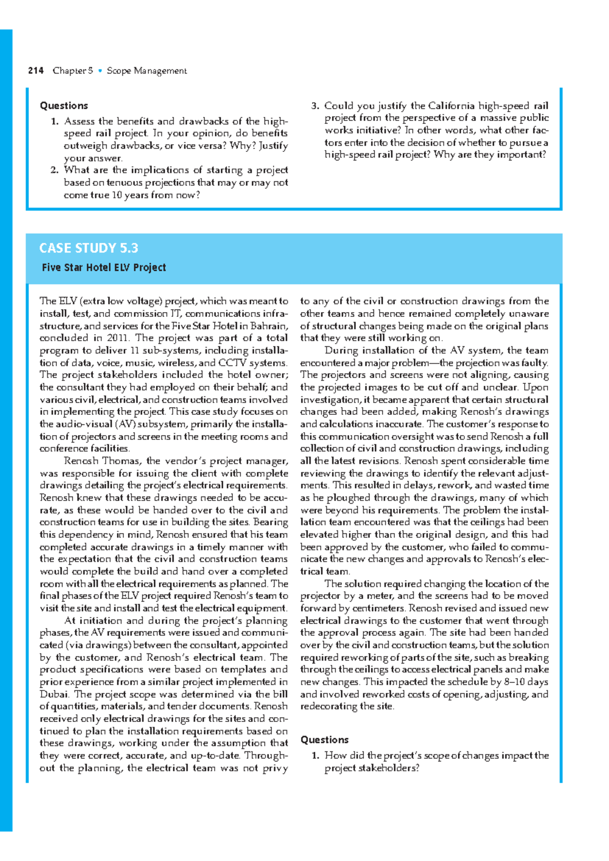 214 Case Study 5.3: Scope Management in ELV Project Challenges - Studocu