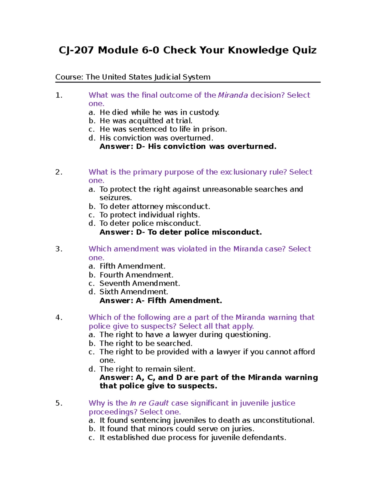 CJ 207 4-3 Quiz - Quiz for all of Module 4 - CJ-207 4-3 Module Four ...