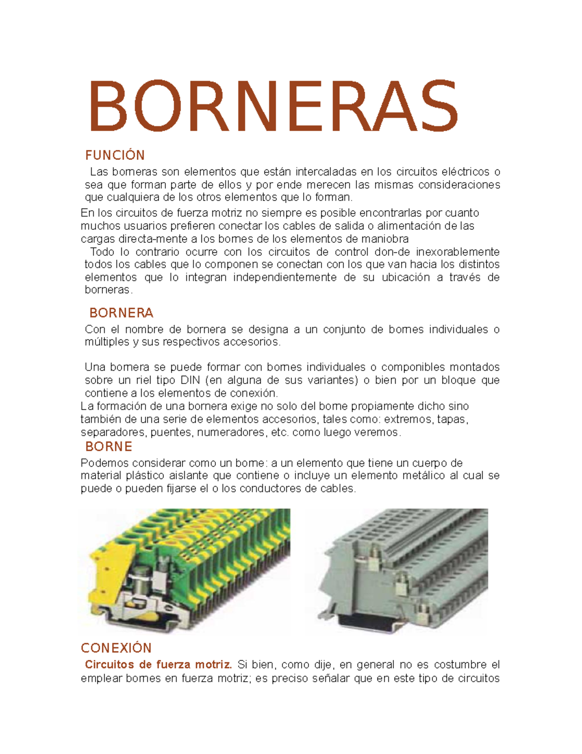 Borneras: Función, Conexión y Tipos en Circuitos Eléctricos - Studocu