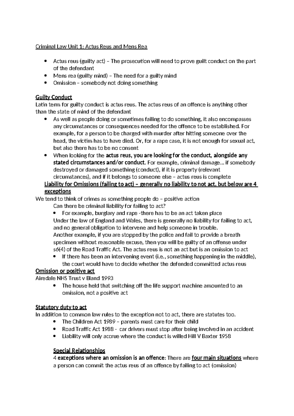 Criminal Law 101: Unit 1 - Actus Reus & Mens Rea Explained - Studocu