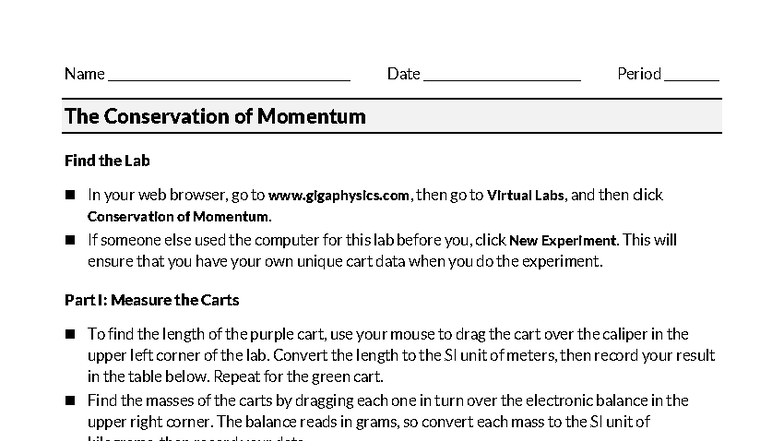 Conservation of Momentum Lab Report - PHYS 101 - Studocu