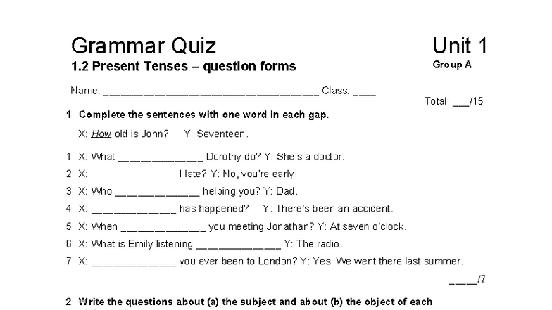 Focus 2 2ed Grammar Quiz 1.2: Present Tenses Question Forms - Studocu