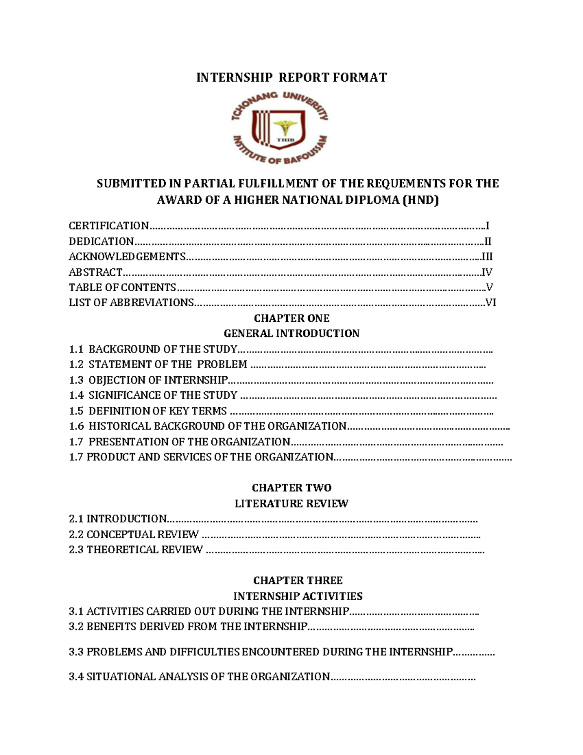 HND Internship Report Format Guidelines and Structure - Studocu