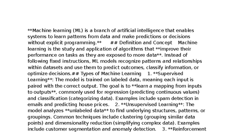 Machine Learning (ML): Definition, Types, and Applications Overview - Studocu
