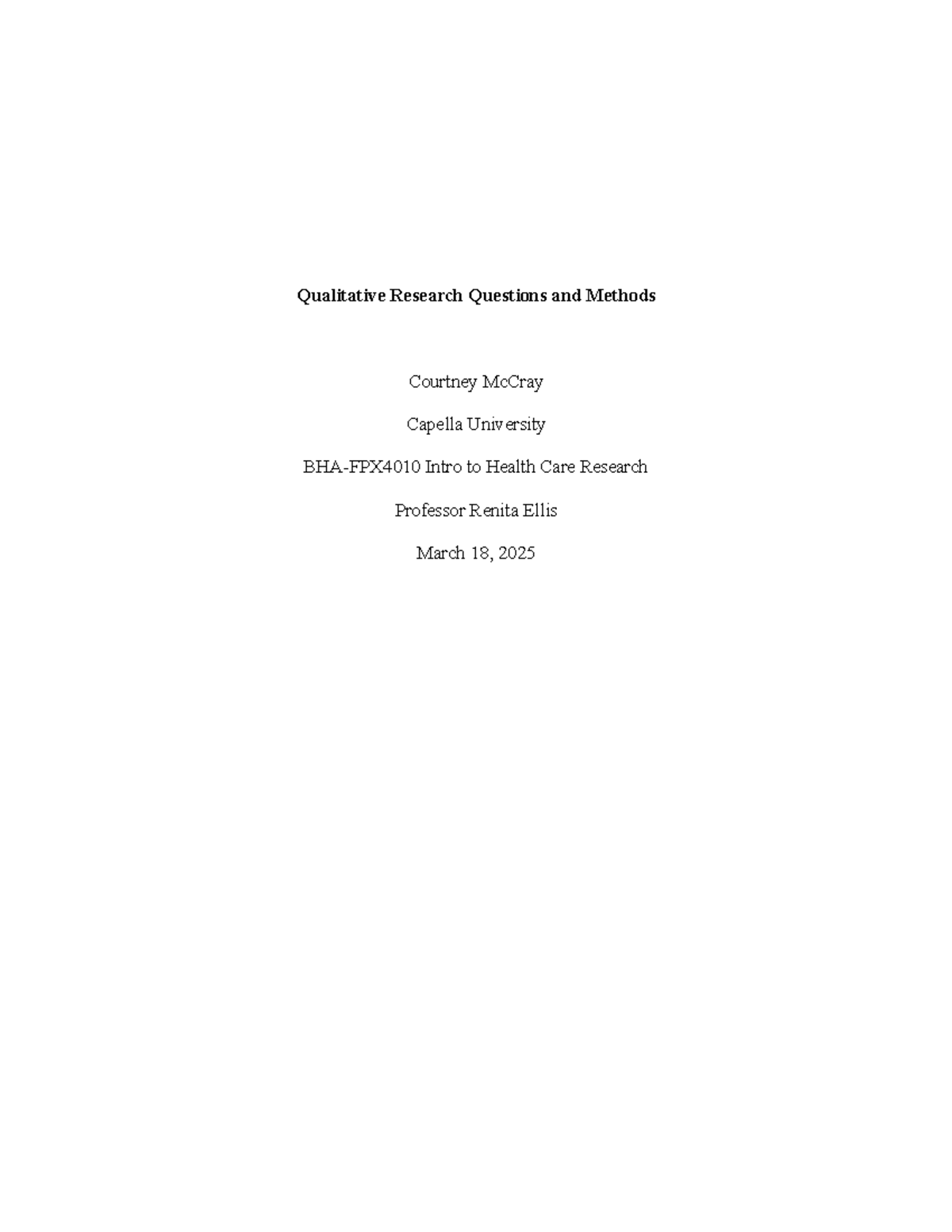 Qualitative Research Methods & Questions in Health Care (HCR 101) - Studocu
