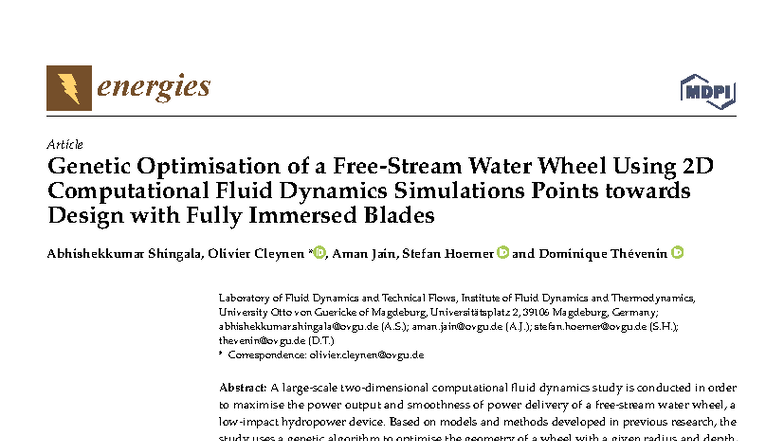 Genetic Optimisation of Water Wheel Design Using CFD Simulations (ENG ...