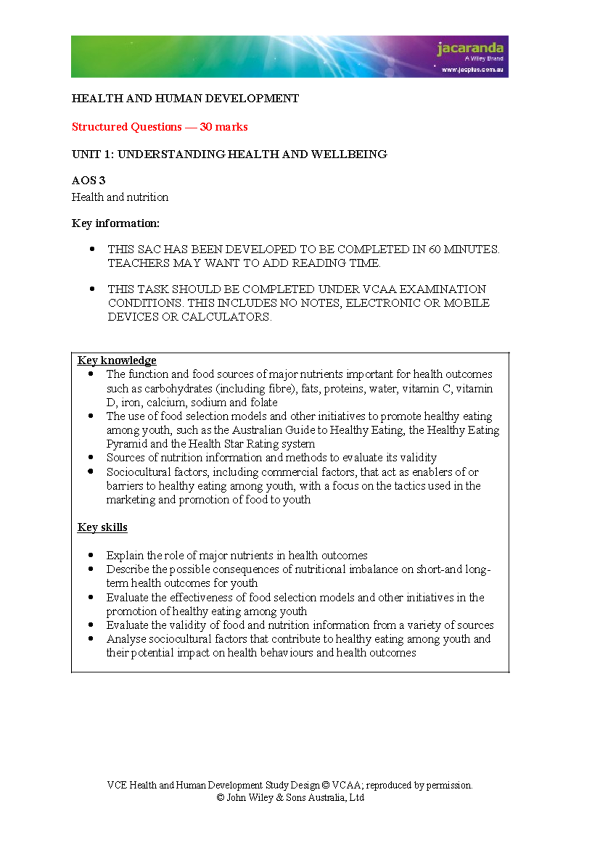 VCE Health and Human Development Unit 1: Understanding Health ...