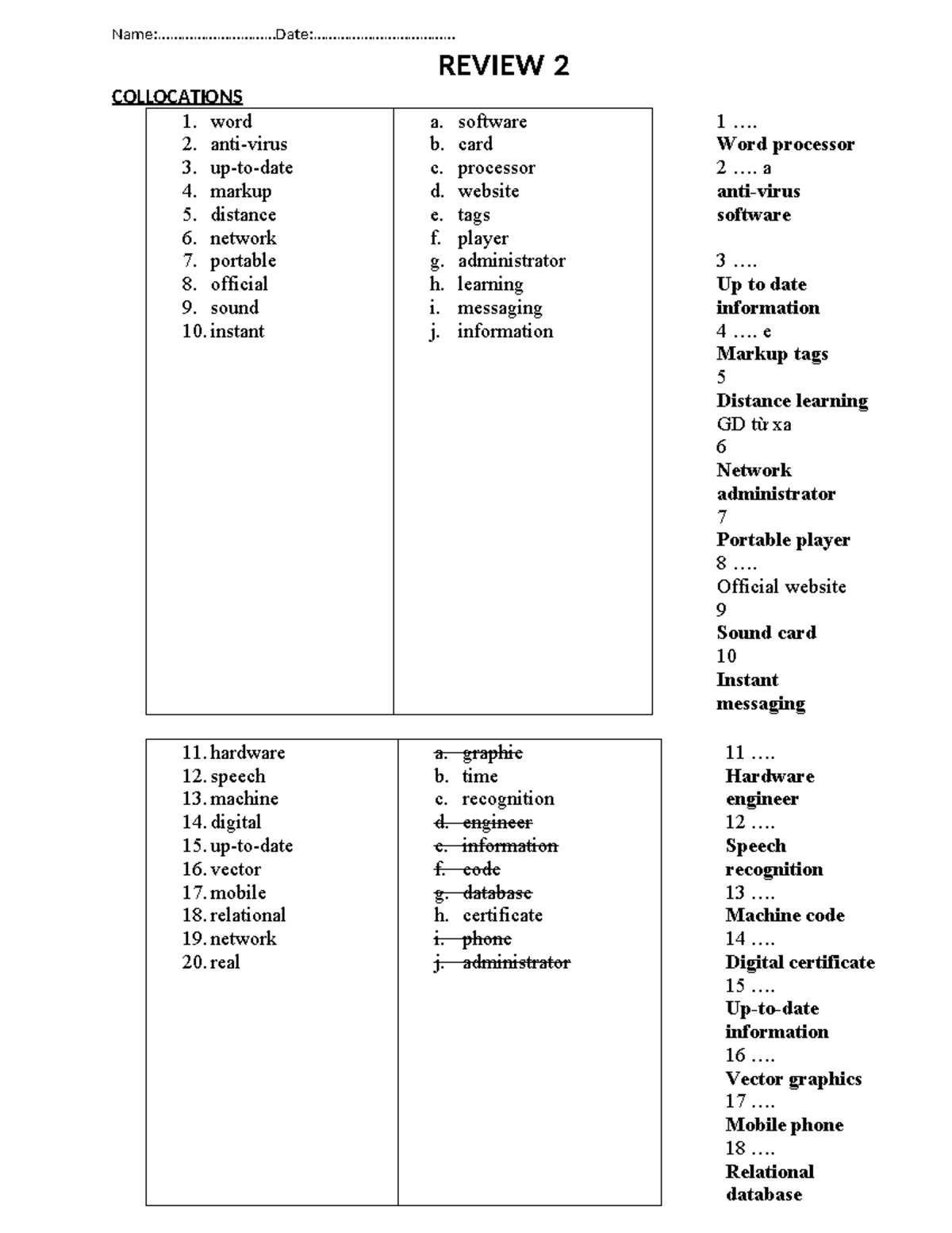 REVIEW 2 - COLLOCATIONS & TERMS IN TECH (TACN) - Studocu