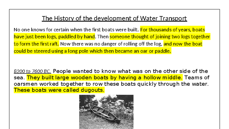 The Evolution of Water Transport: A Historical Timeline - Studocu