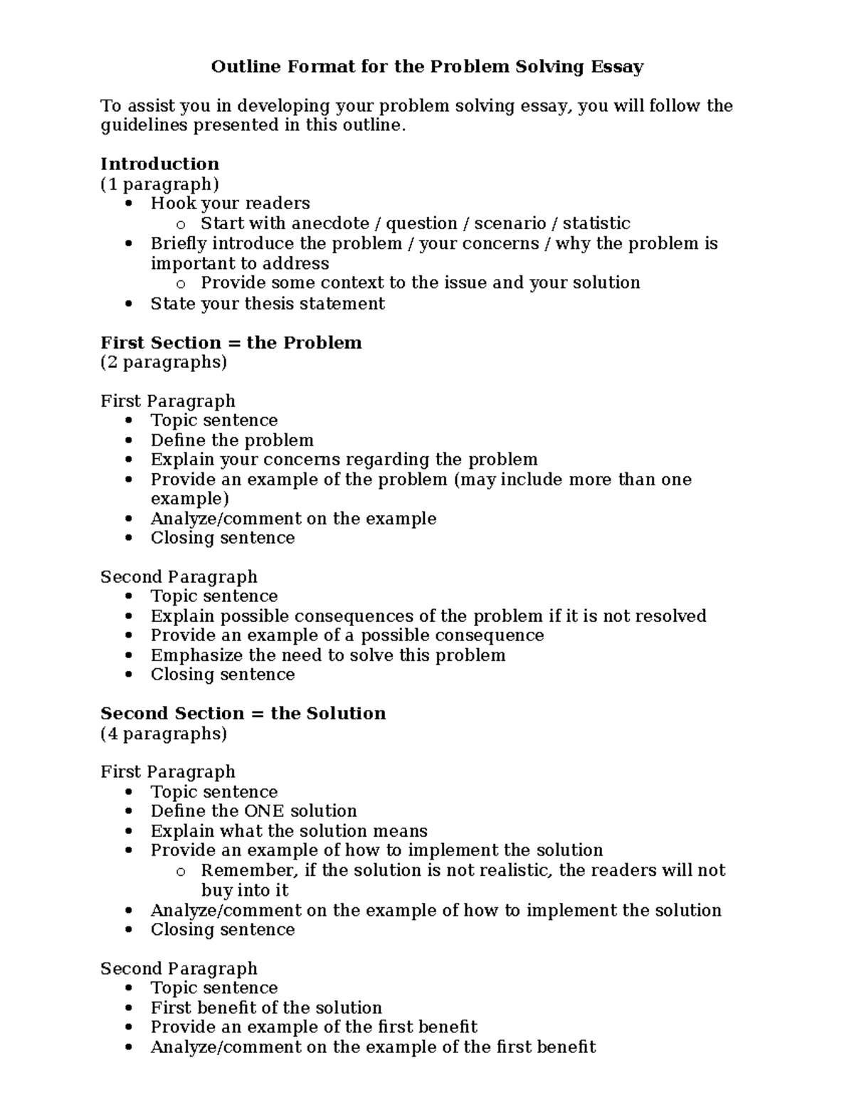 English 1A Online - Problem Solving Essay Outline Guide - Studocu