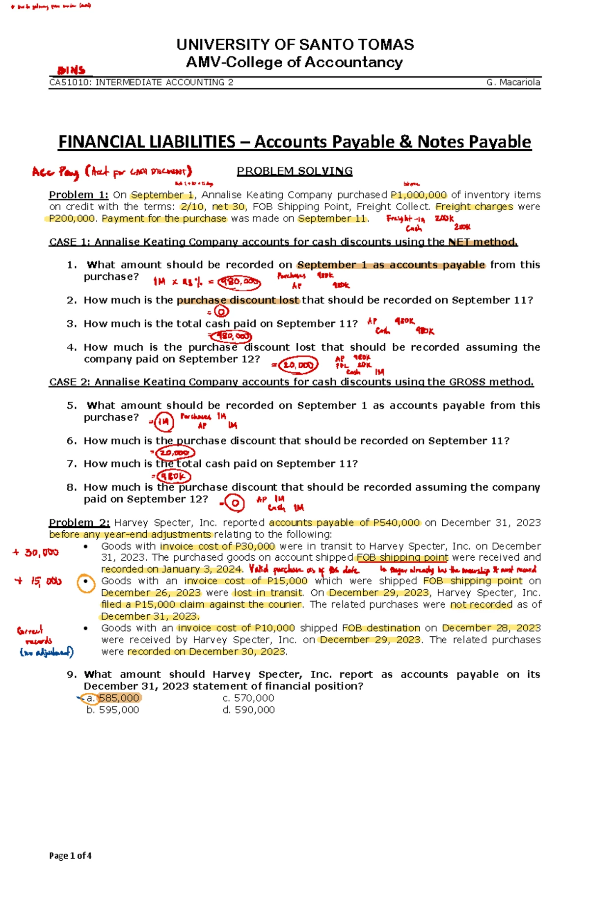 CA 51010: Intermediate Accounting 2 - Bonds Payable Problem Set - Studocu