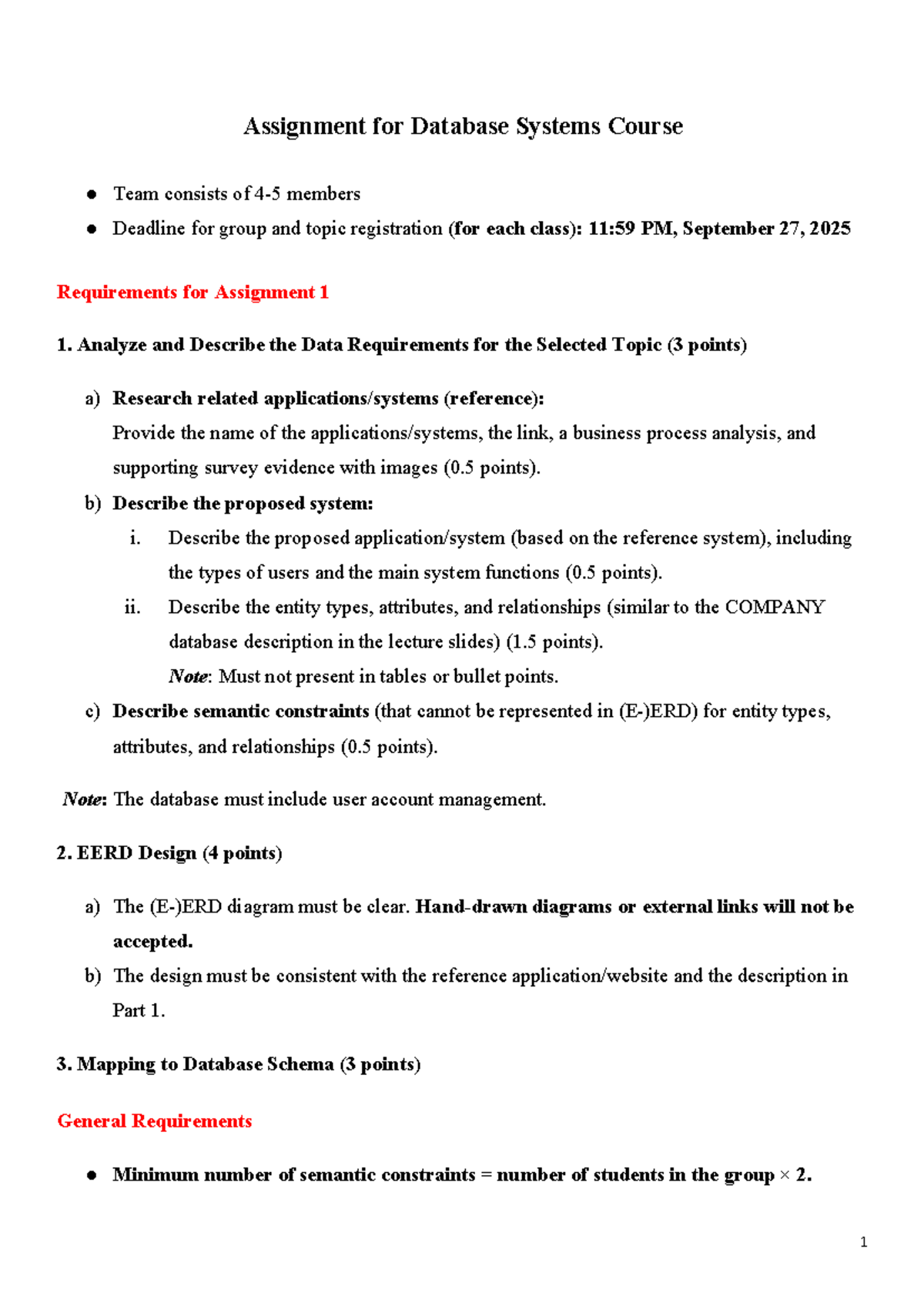 Assignment 1: Database Systems Course Team Project Guidelines - Studocu