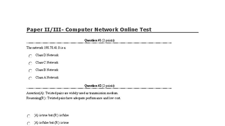 Network Test Questions for Computer Networks (CSE 101) - Studocu