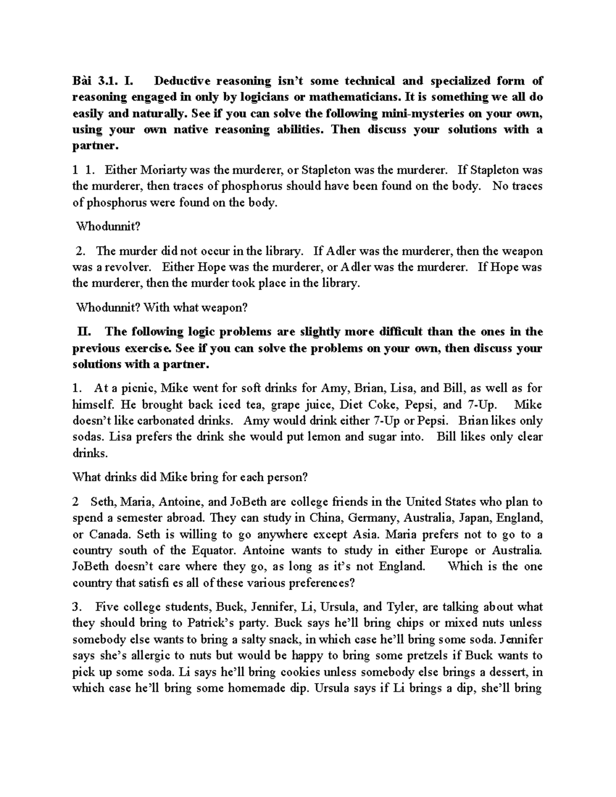Bài 3.1: Deductive Reasoning Exercises and Hypothetical Syllogisms ...