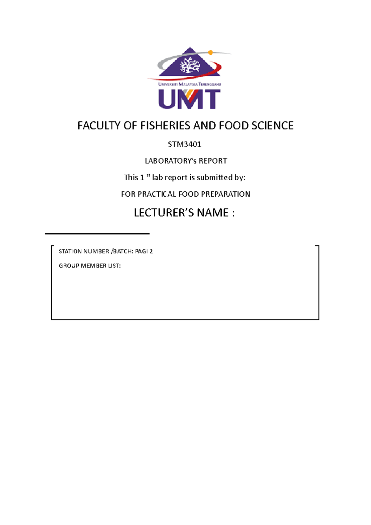 LAB Report STM - Practical Food Preparation Techniques and Recipes ...