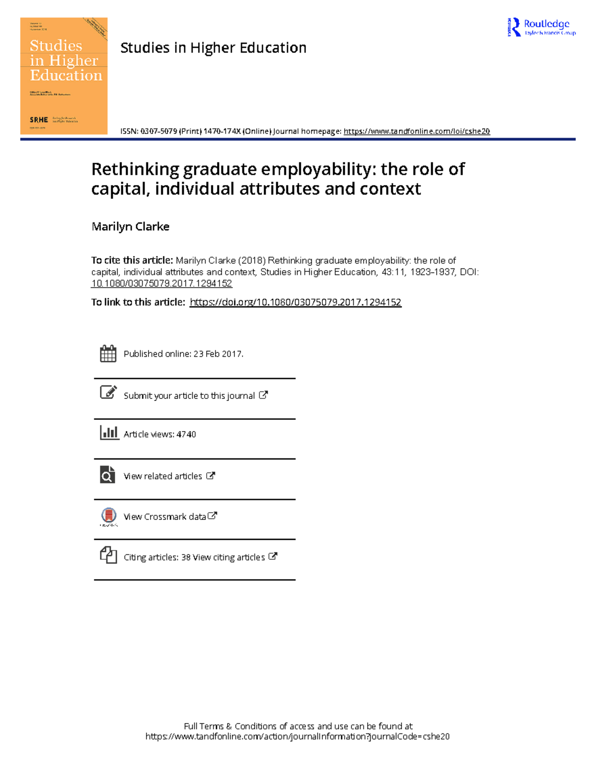 Rethinking Graduate Employability: Capital, Attributes & Context ...