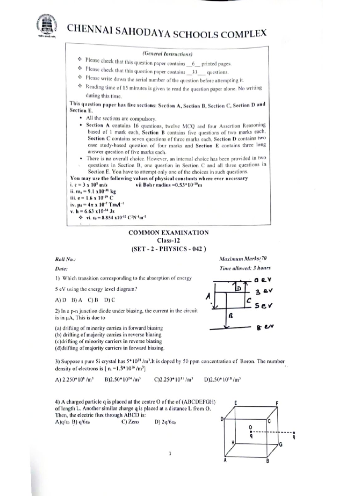 XII PHY Chennai Sahodaya Final Exam Question Paper (Set 2) - Studocu