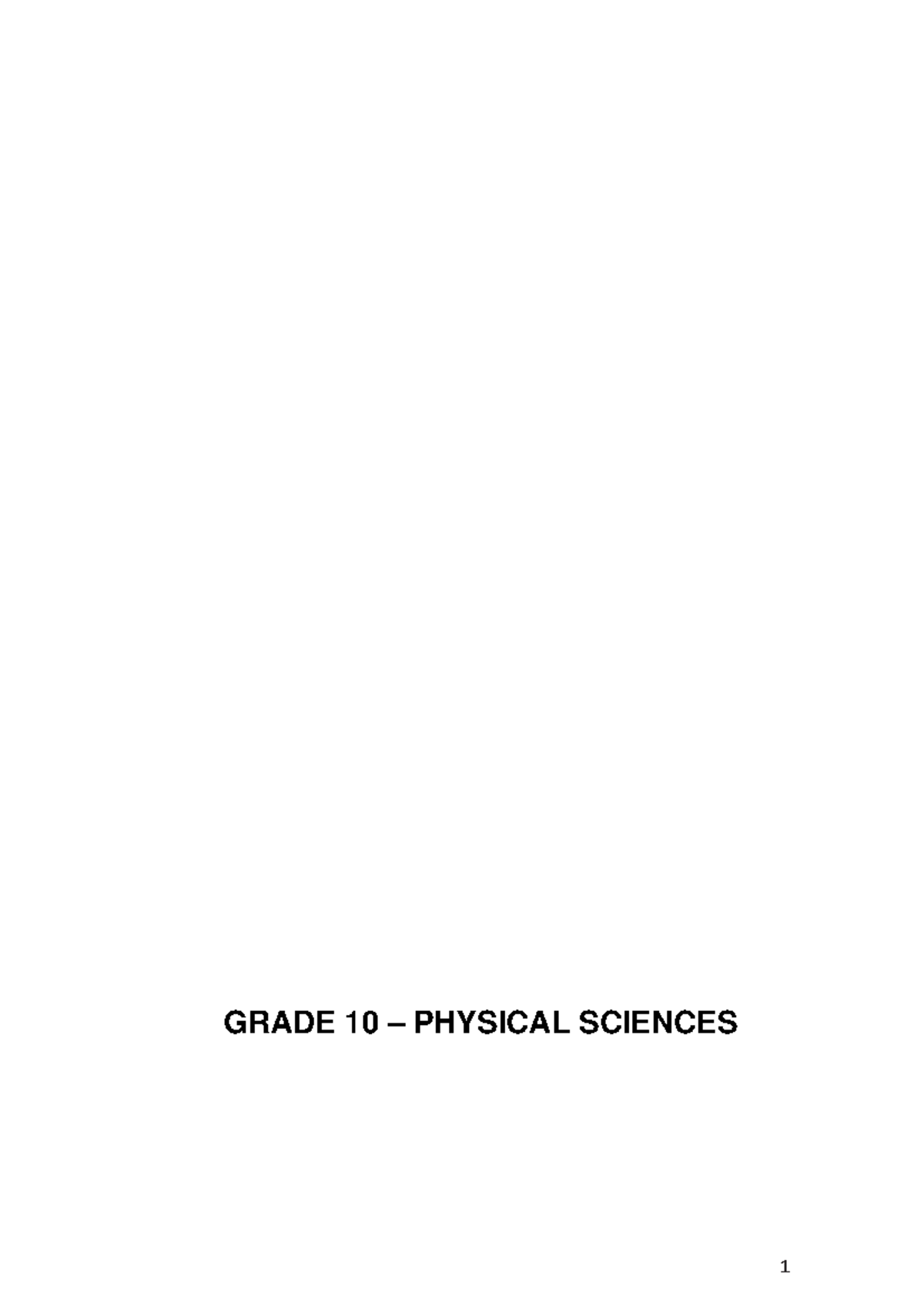 Grade 10 Physical Sciences: Comprehensive Study Notes - Studocu