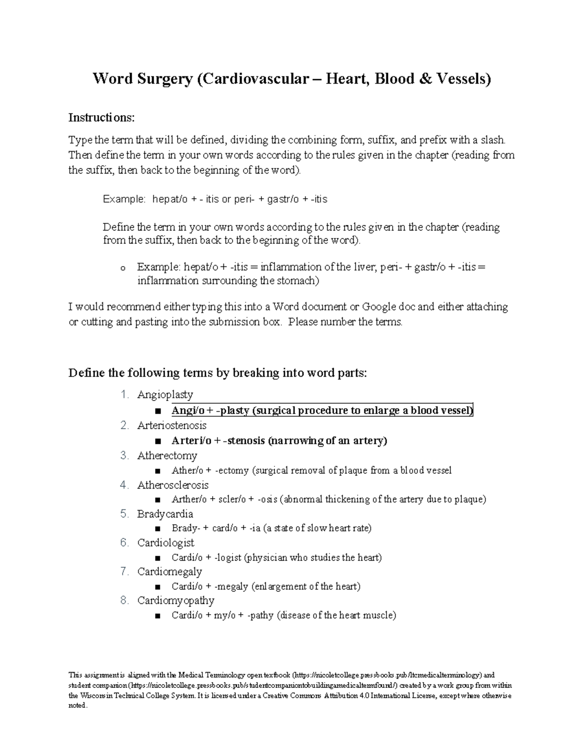 Word Surgery: Cardiovascular Terms Breakdown and Definitions - Studocu